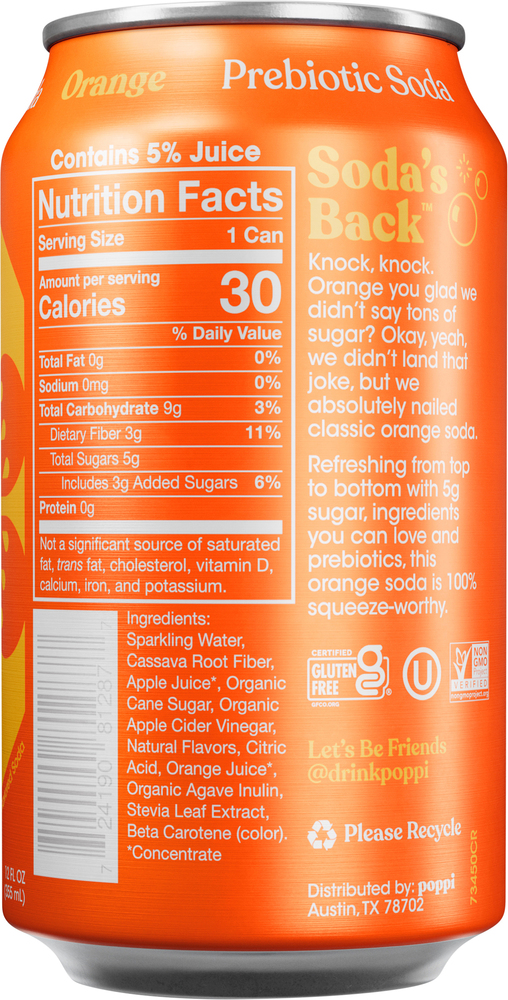 Poppi Prebiotic Soda, Orange-Planogram-Back