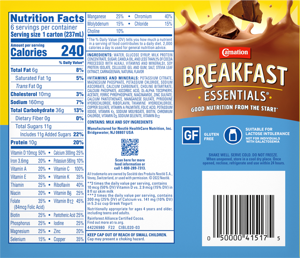 Carnation Breakfast Essentials Nutritional Drink, Rich Milk Chocolate ...