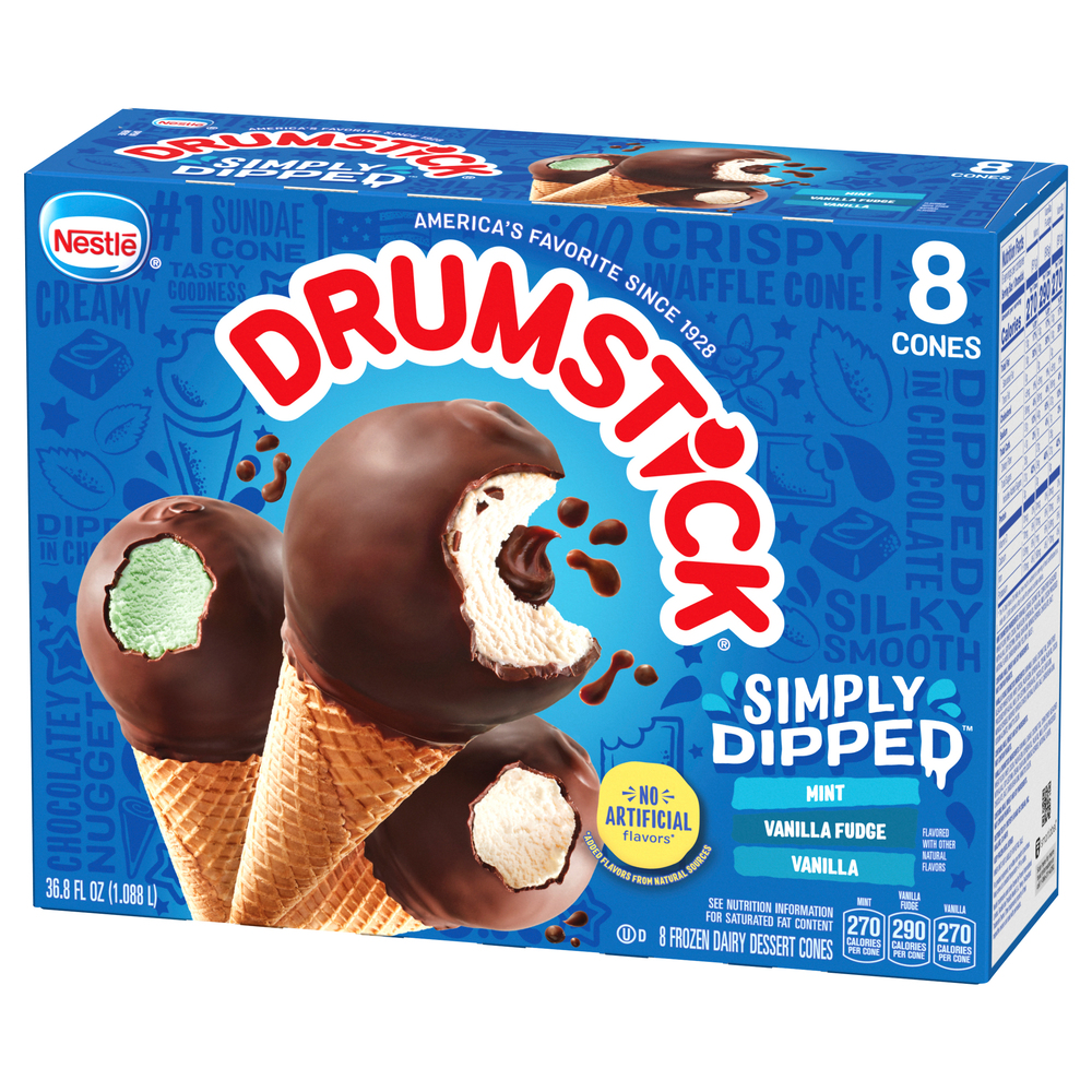 Nestle Drumstick Simply Dipped Frozen Dairy Dessert Cones, Variety Pack-Front-Right-Elevated