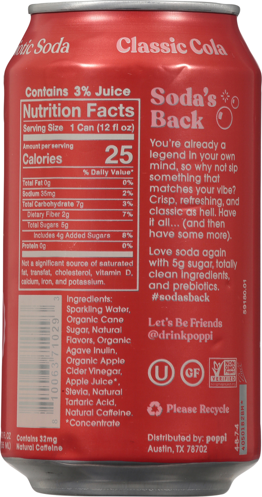 Poppi Prebiotic Soda, Classic Cola-Planogram-Back