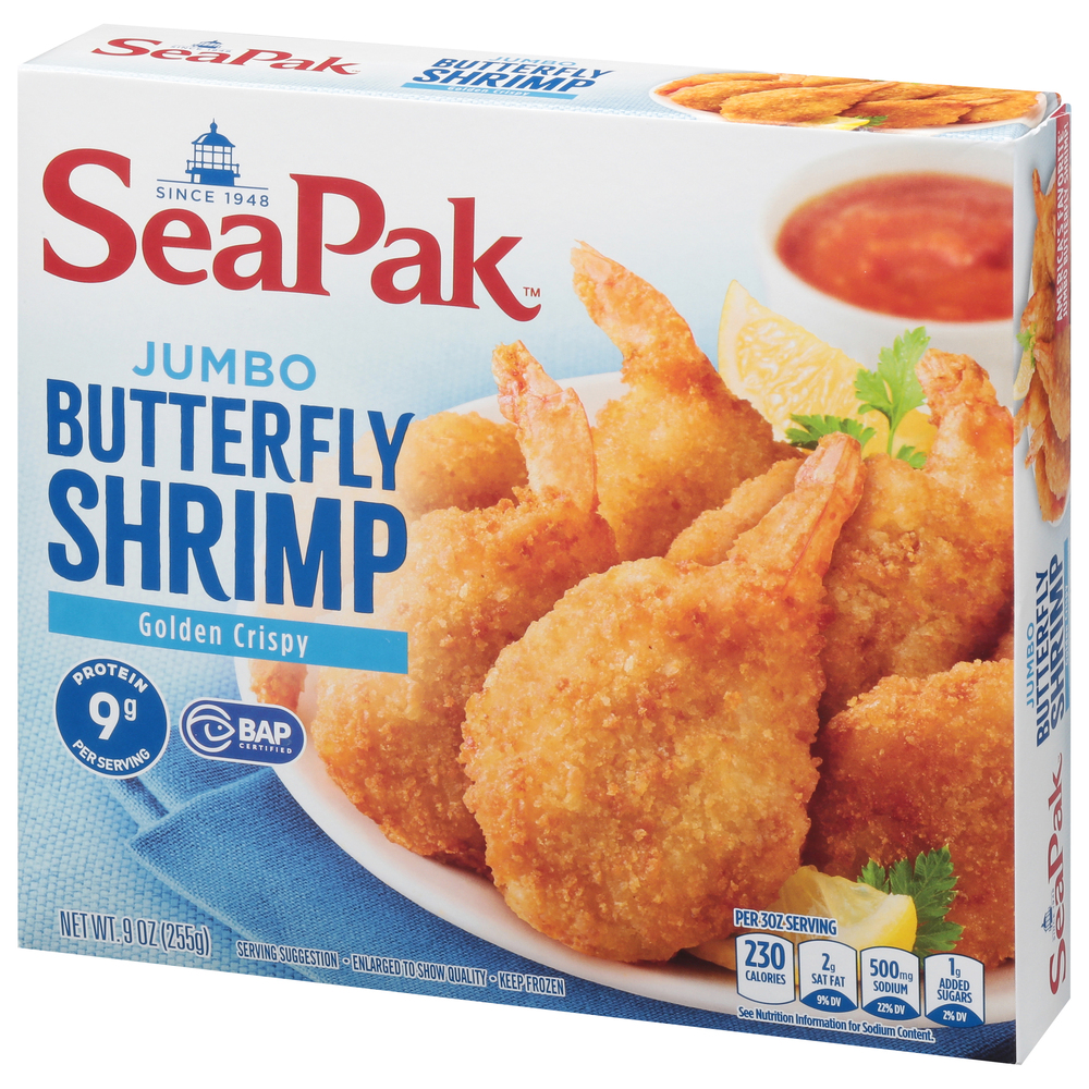 SeaPak Shrimp, Butterfly, Jumbo, Golden Crispy-Front-Right-Elevated