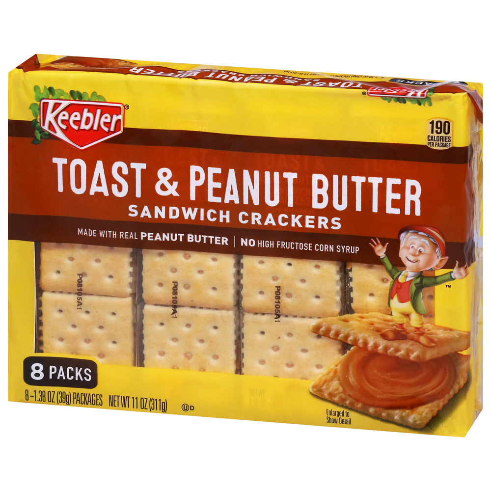 Keebler Sandwich Crackers, Toast & Peanut Butter, 8 Pack-Front-Right ...