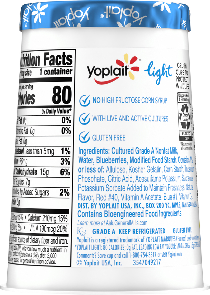 Yoplait Light Yogurt, Fat Free, Blueberry Patch-Planogram-Back