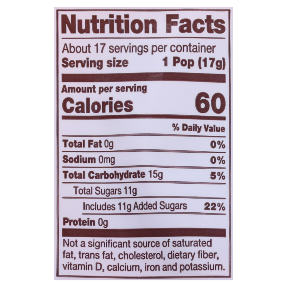 Tootsie Pop Nutrition Label