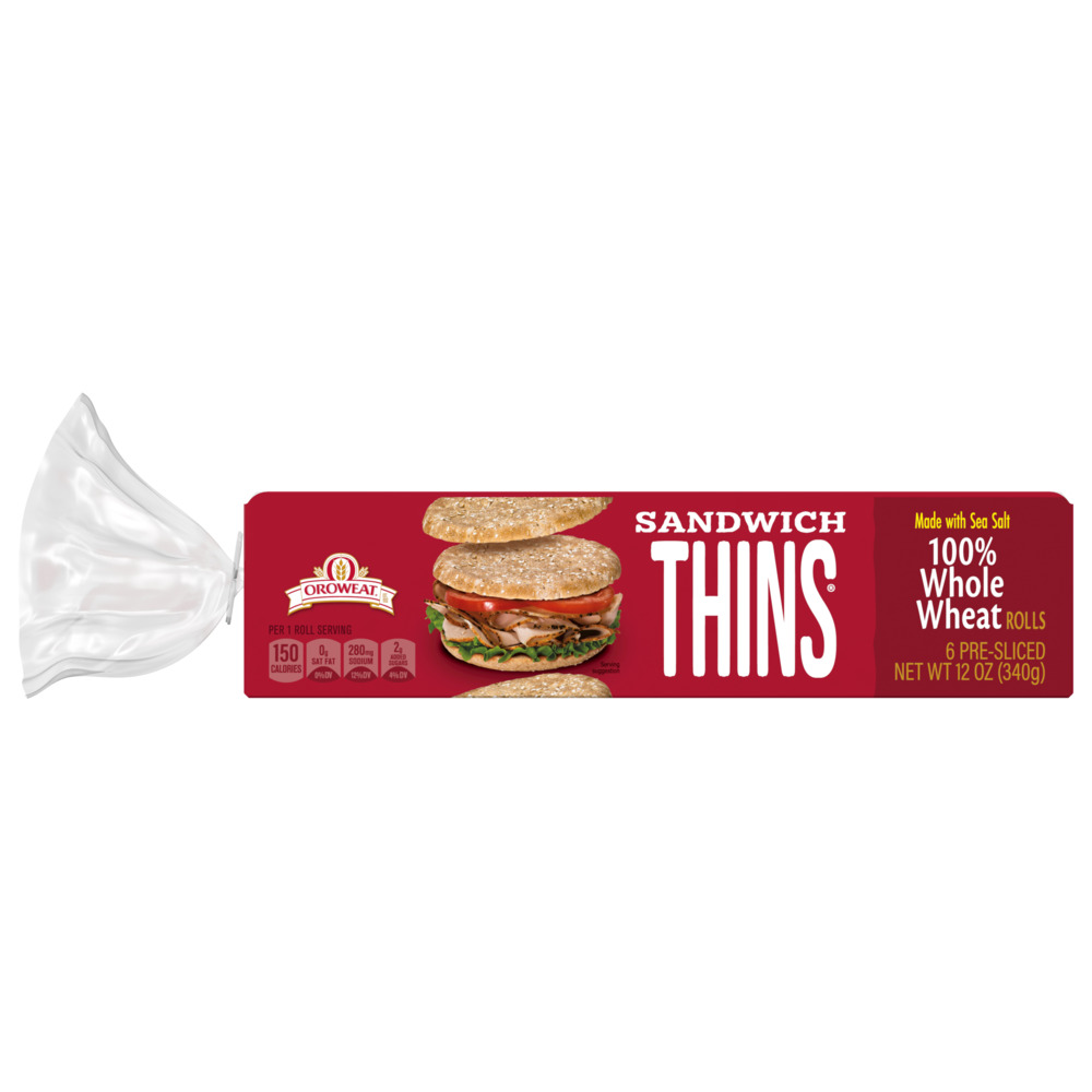 Oroweat Sandwich Thins Whole Wheat Sliced Sandwich Thins, 6 count, 12 ...