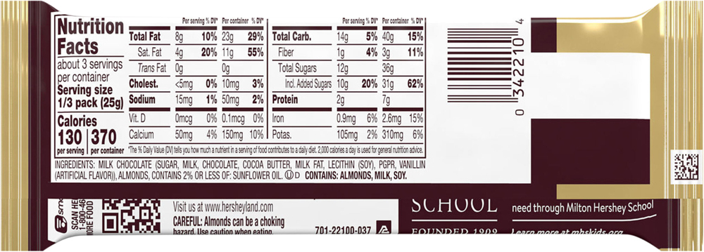 Hershey's Milk Chocolate, with Whole Almonds, King-Planogram-Back