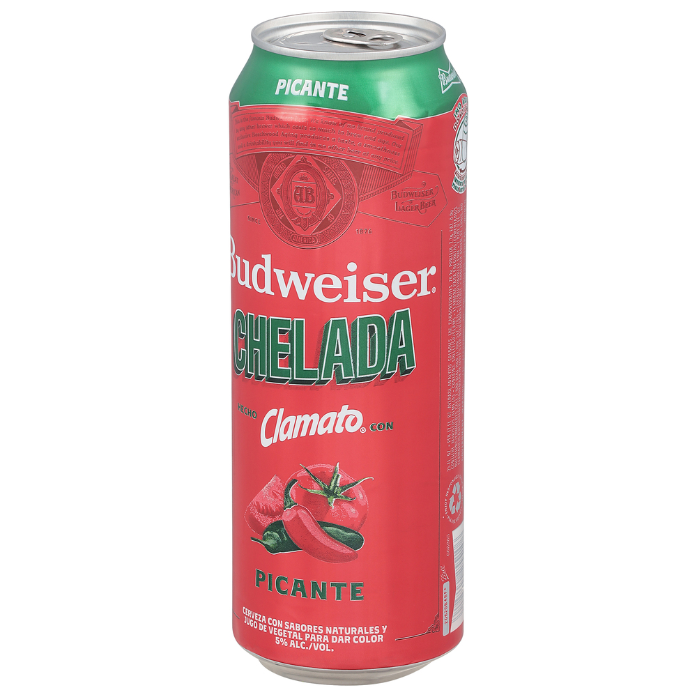 Budweiser Chelada Beer, Lager, Picante-Front-Right-Elevated