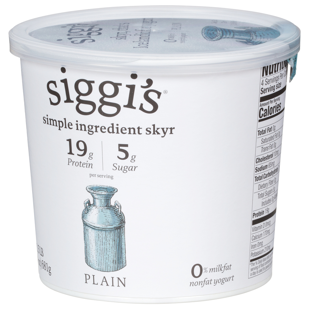 Siggi's Yogurt, Plain, Fat Free-Front-Right-Elevated