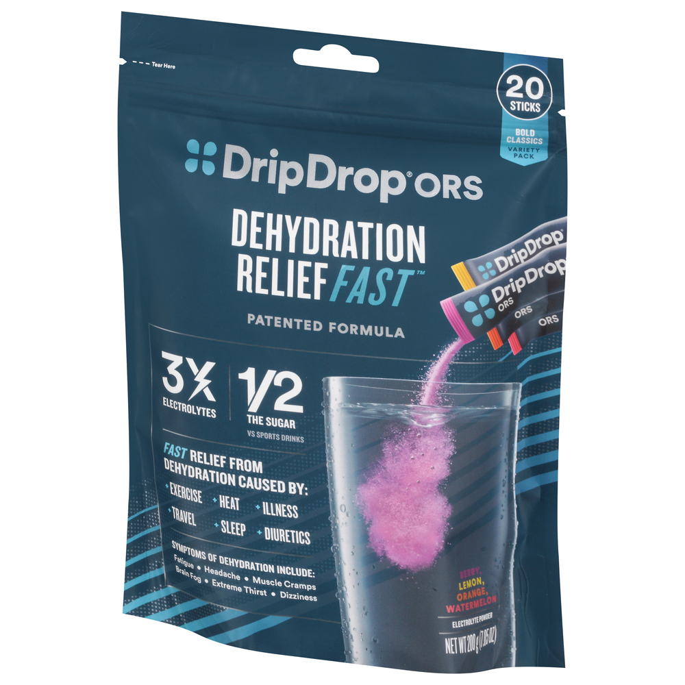 DripDrop Electrolyte Drink Mix, Bold Variety-Front-Right-Elevated