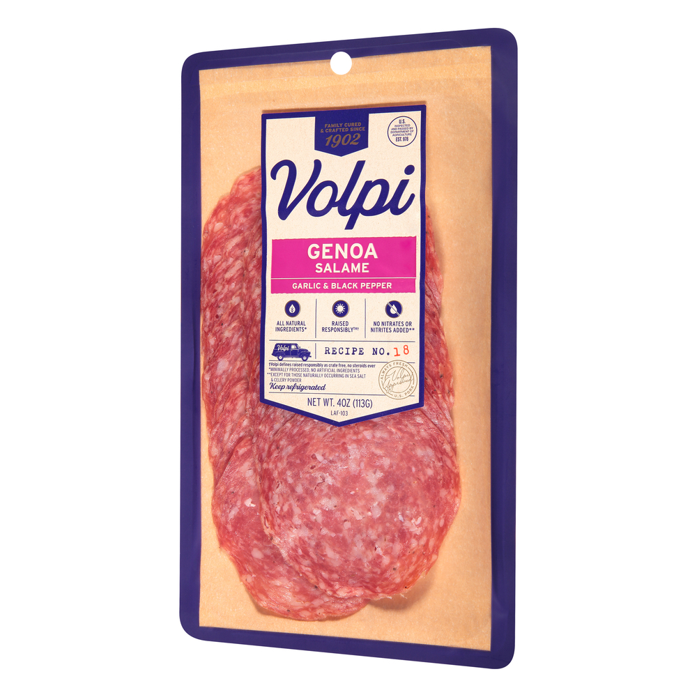 Volpi Salame, Genoa, Garlic & Black Pepper-Front-Right-Elevated