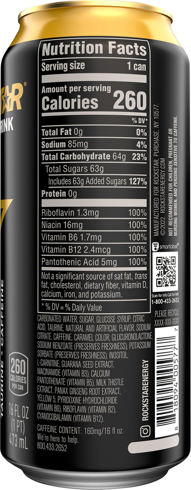 Rockstar Nutrition Label