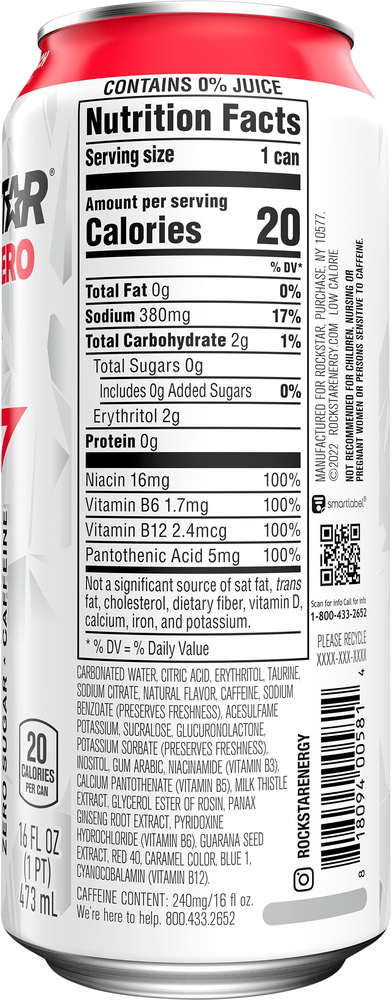 Rockstar Nutrition Label