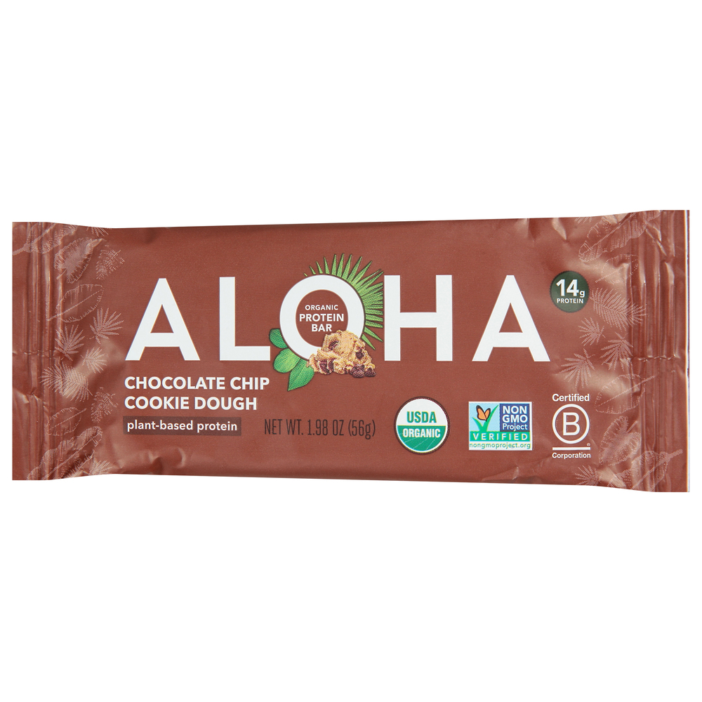 Aloha Protein Bars, Organic, Chocolate Chip Cookie Dough-Front-Right ...