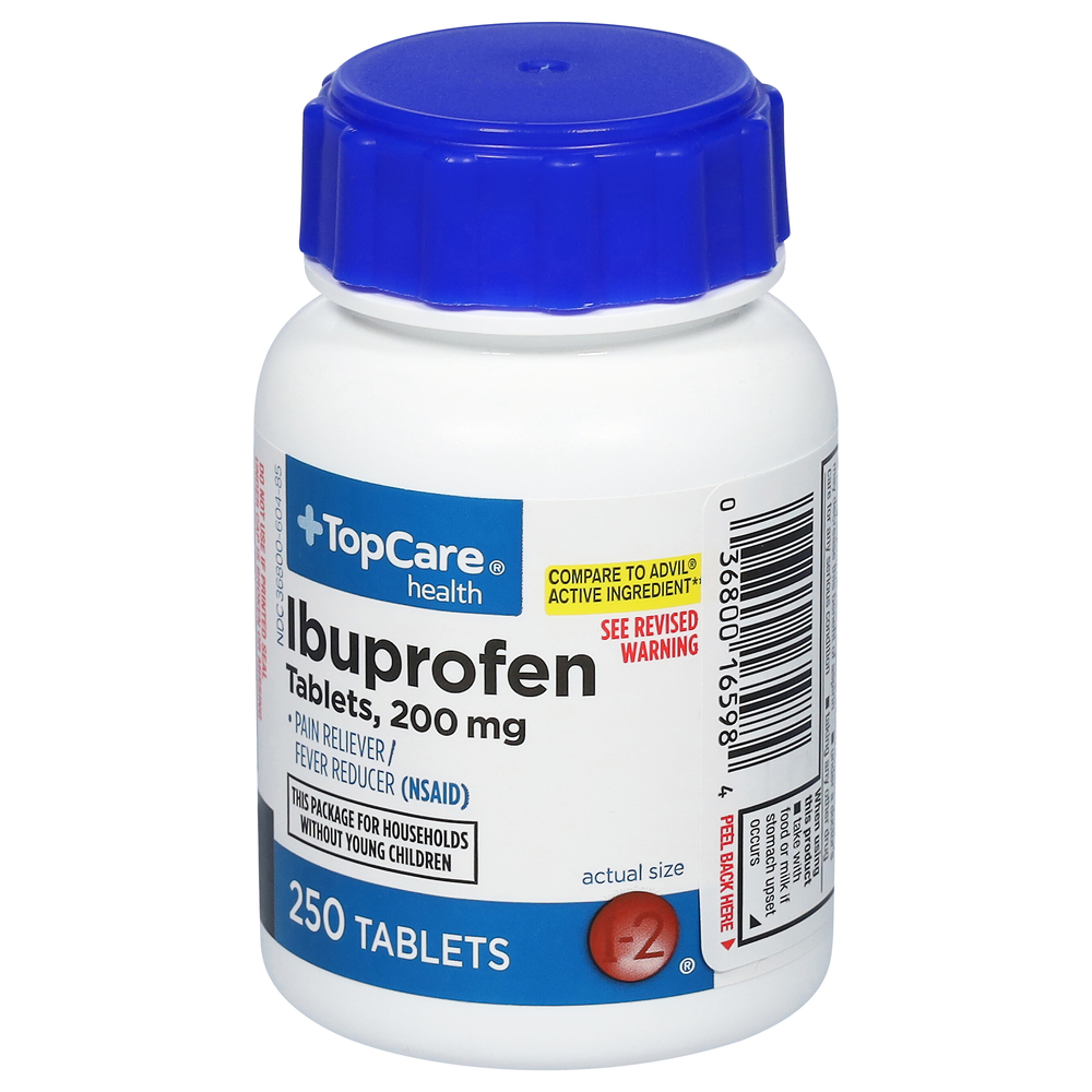 TopCare Health Ibuprofen, 200 mg, Tablets-Front-Right-Elevated