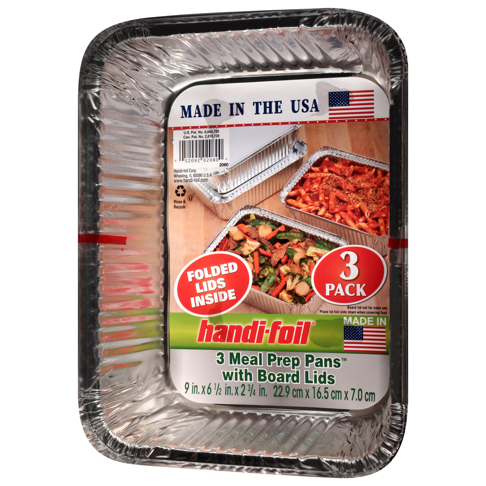 Handi-Foil Meal Prep Pans with Board Lids, 3 Pack-Front-Right-Elevated