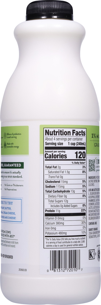 Green Valley Kefir, Lactose Free, Lowfat, Plain, 1% Milkfat-Planogram-Back