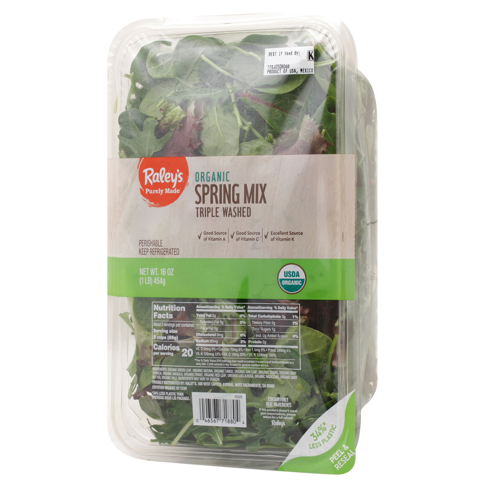 Raley's Spring Mix, Organic, Triple Washed-Front-Right-Elevated