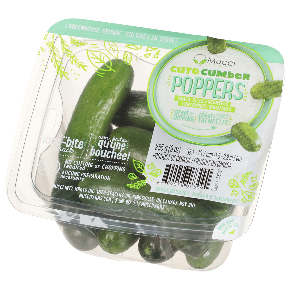 Mucci Farms Cucumbers, Snack-Sized, CuteCumber Poppers-Front-Right-Elevated