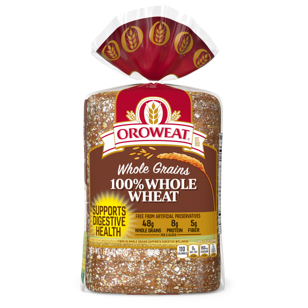 Oroweat 100% Whole Wheat Sliced Bread-Front-Right-Elevated