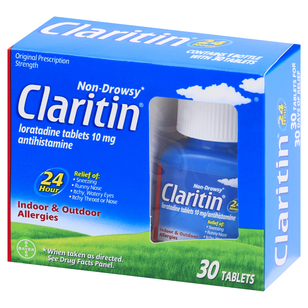 Claritin Indoor & Outdoor Allergies, Non-Drowsy, 10 mg, Tablets-Front ...