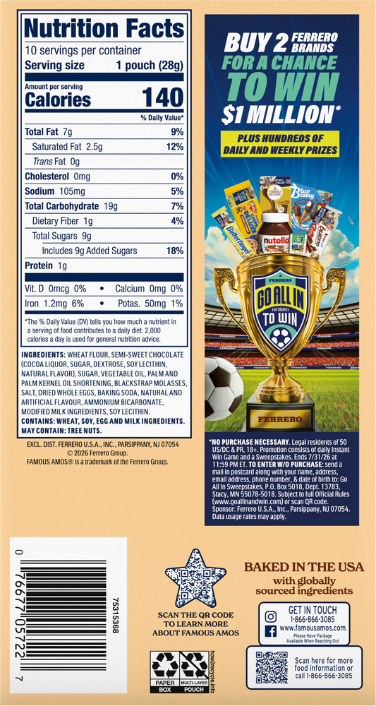 Famous Amos Chocolate Chip Cookies Nutrition Facts