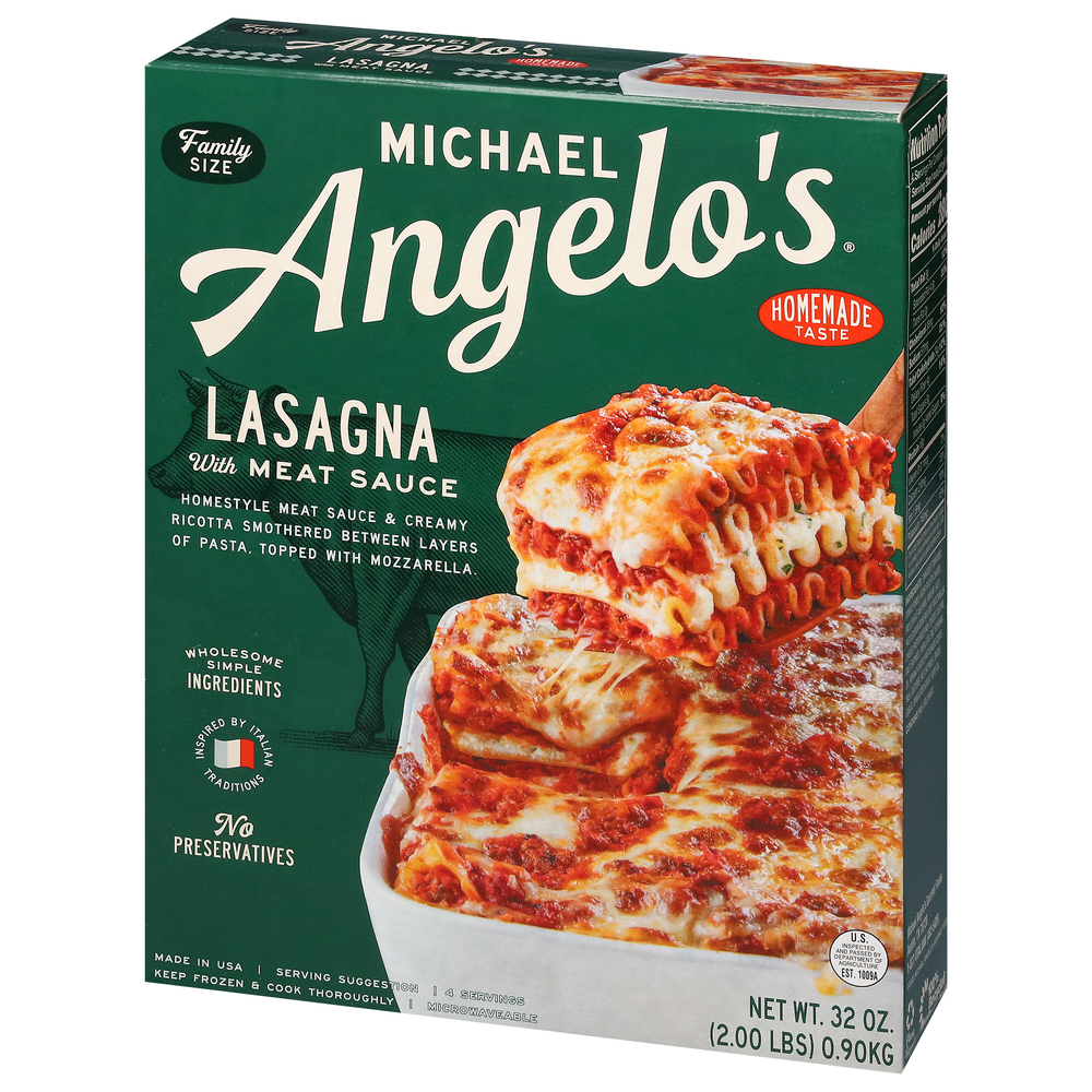 Michael Angelo's Lasagna, with Meat Sauce, Family Size-Front-Right-Elevated