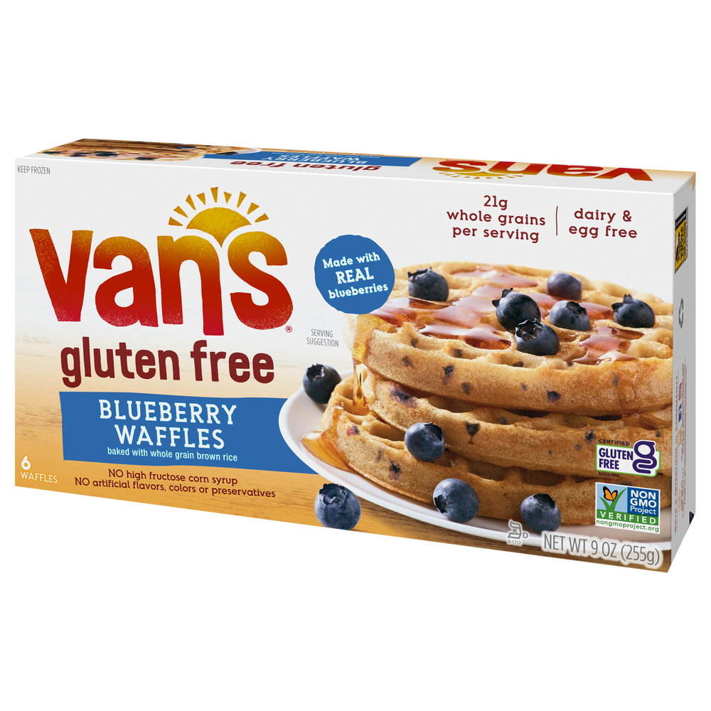 Van's Waffles, Gluten Free, Blueberry-Front-Right-Elevated
