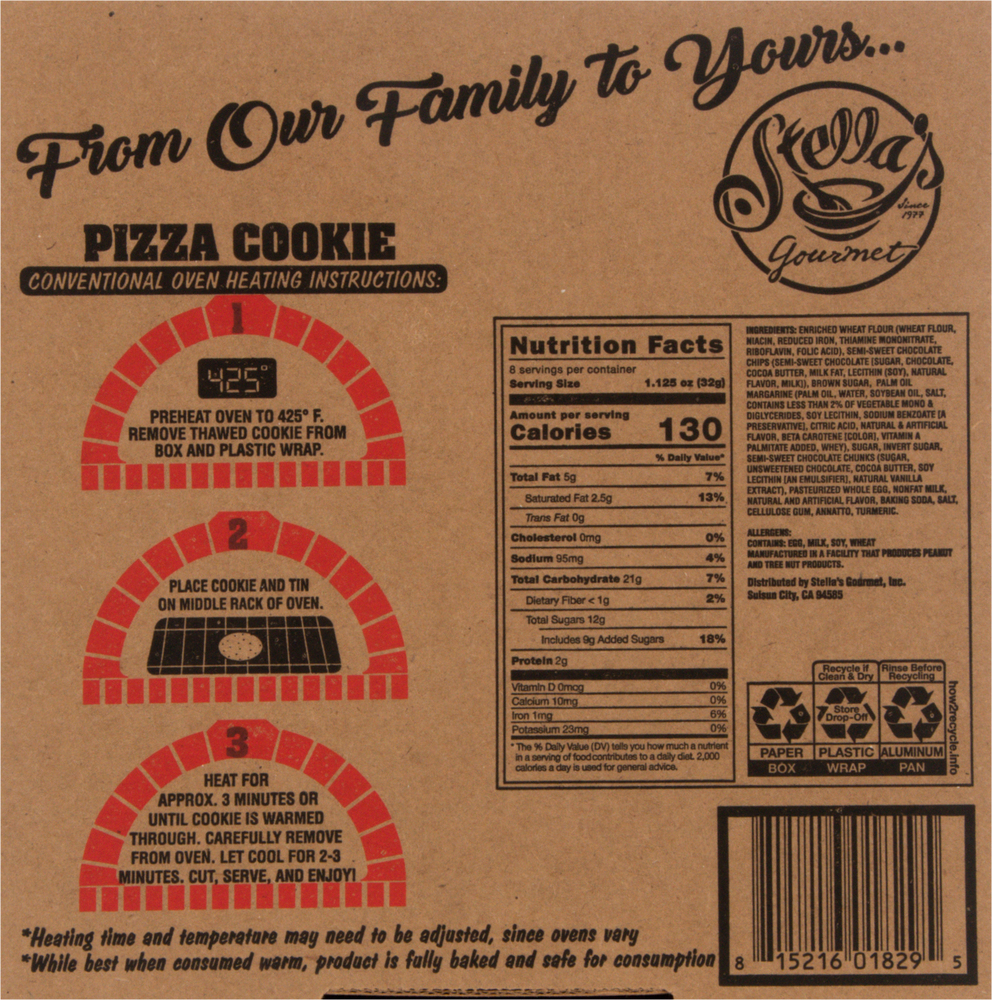 Stella's Gourmet 8 Inch Pizza Cookie, Chewy Chocolate Chunk, Family ...