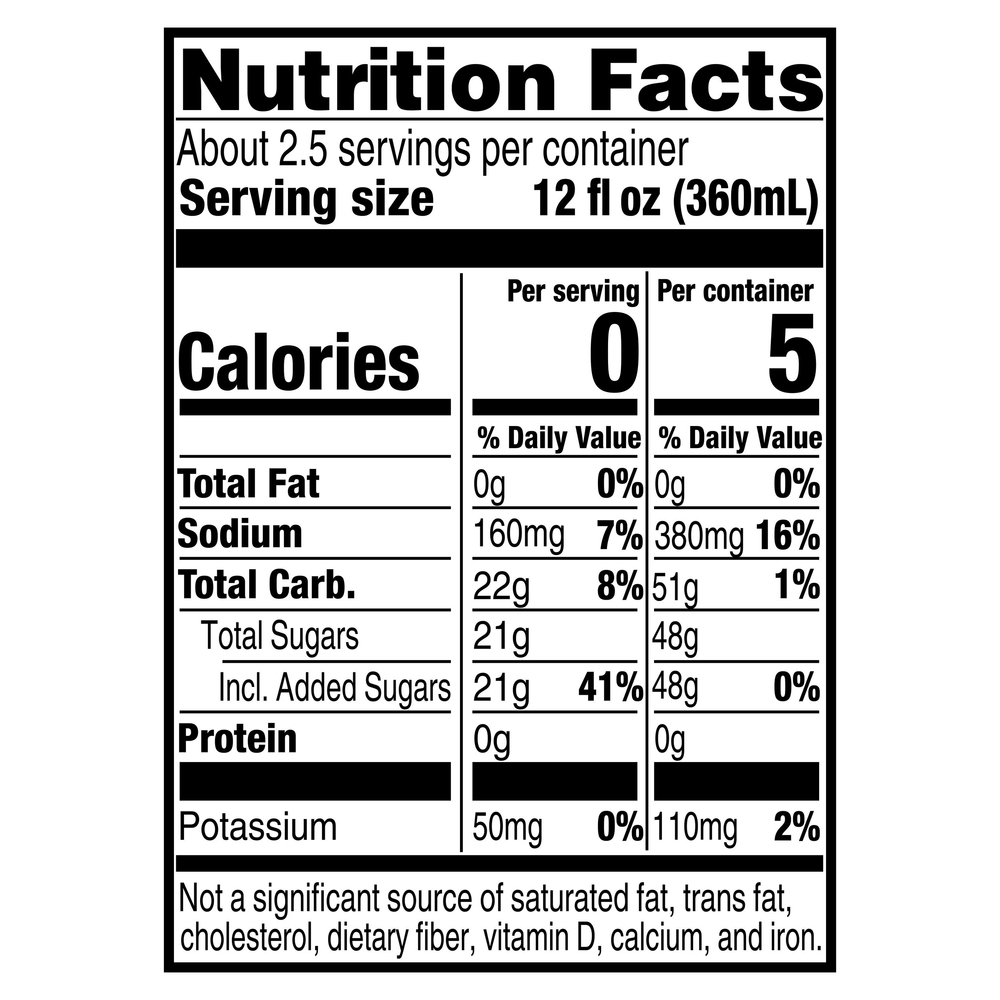 Gatorade Zero Thirst Quencher, Zero Sugar, Orange-Nutrition-Facts