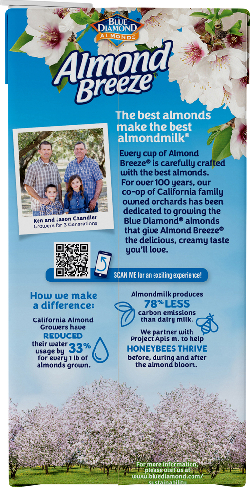 Blue Diamond Almonds Almond Breeze Almondmilk, Original, Unsweetened-Planogram-Back