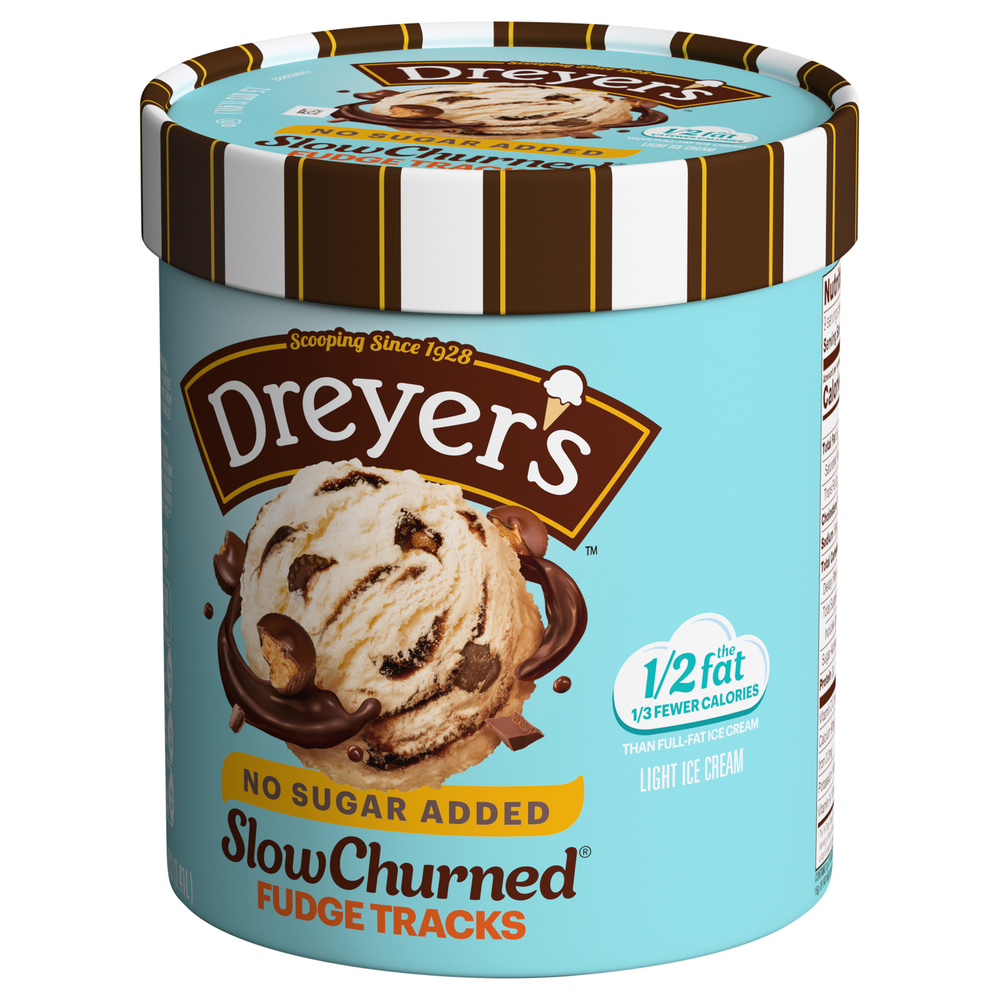 Dreyer's Slow Churned Ice Cream, Light, Fudge Tracks-Front-Right-Elevated