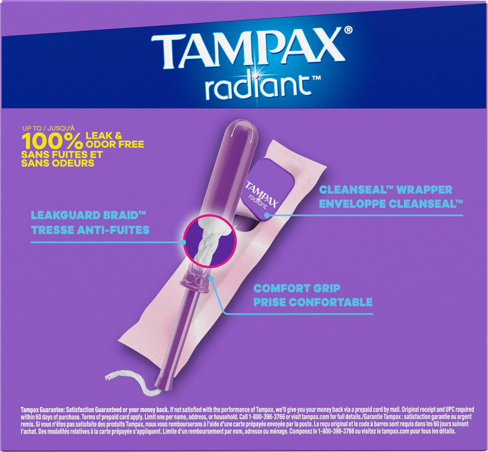 Tampax Radiant Tampons Regular Absorbency Unscented