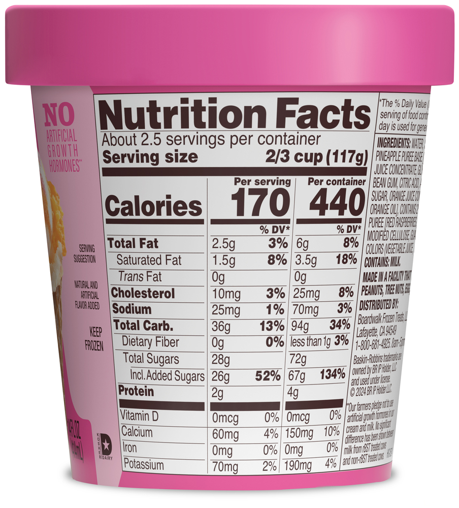 Baskin Robbins Sherbet, Rainbow-Nutrition-Facts