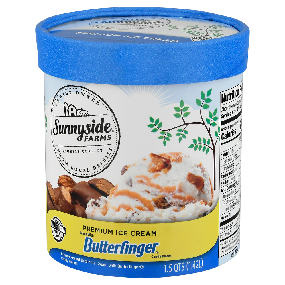Sunnyside Farms Ice Cream, Butterfinger, Premium-Front-Right-Elevated