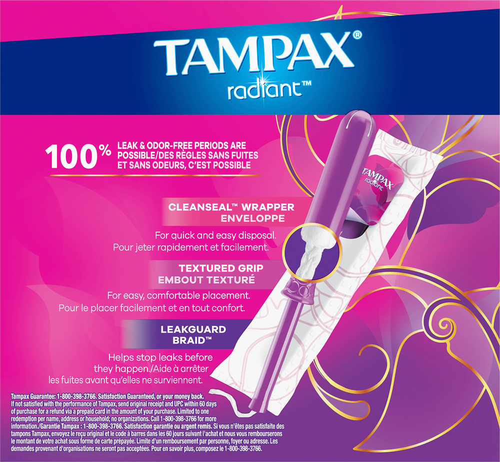 Tampax Radiant Tampons Regular Super Super Plus Unscented
