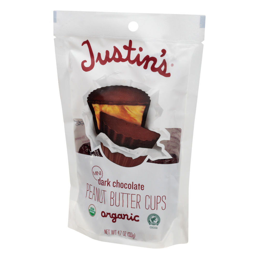 Justin's Organic Mini Dark Chocolate Peanut Butter Cups Bag-Front-Right ...