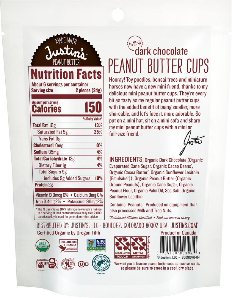 Justin's Organic Mini Dark Chocolate Peanut Butter Cups Bag-Planogram-Back