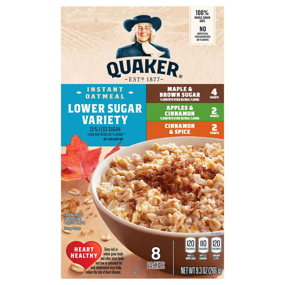 Quaker Oatmeal, Lower Sugar Variety, Maple & Brown Sugar/Apples ...
