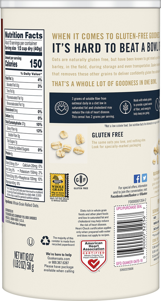 Quaker Oats, Gluten Free, Quick 1-Minute-Planogram-Right