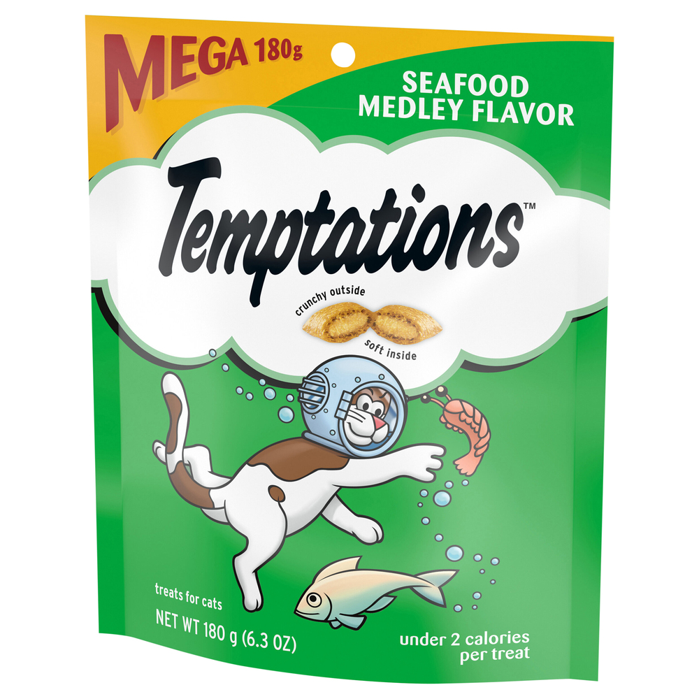 Temptations Treat for Cats, Seafood Medley Flavor, Mega-Front-Right ...