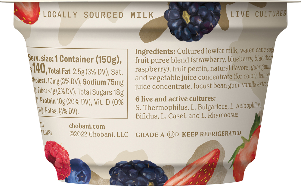 Chobani Yogurt, Low-Fat, Greek, Mixed Berry-Planogram-Back