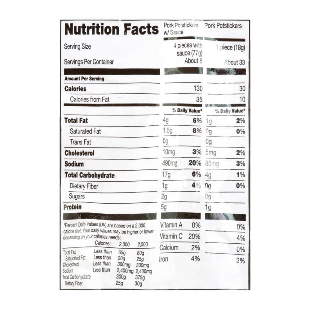 Raley's Potstickers, Pork & Vegetable-Nutrition-Facts