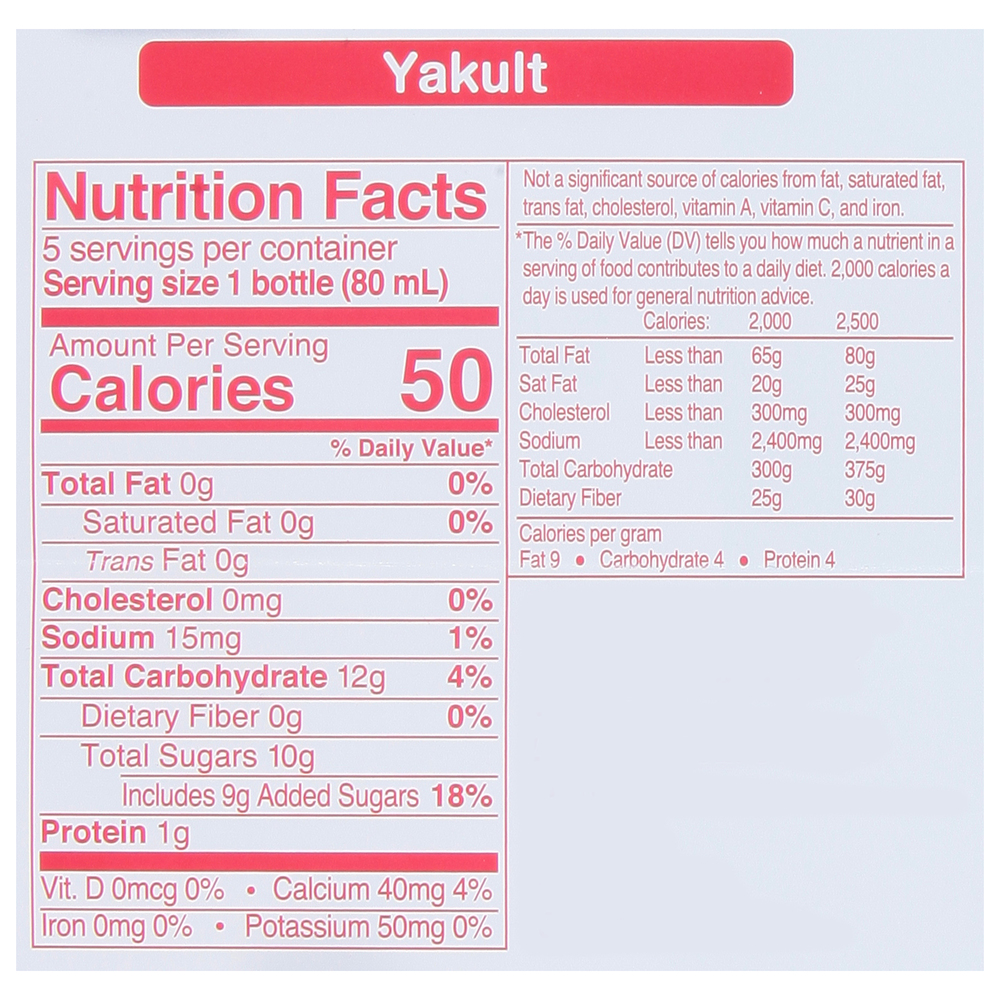 Yakult Probiotic Drink, Live & Active, Original-Nutrition-Facts