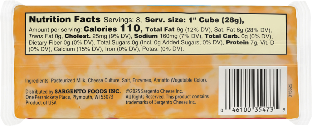 Sargento Cheese, Natural, Sharp Cheddar-Jack-Planogram-Back