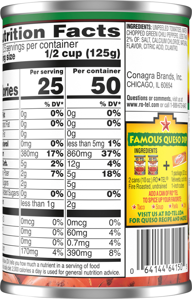 Ro-Tel Diced Tomatoes, & Green Chilies, Fire Roasted-Planogram-Back