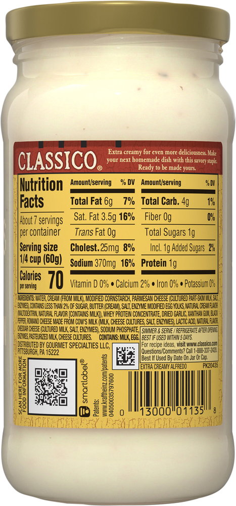 Classico Pasta Sauce, Alfredo, Extra Creamy-Planogram-Back