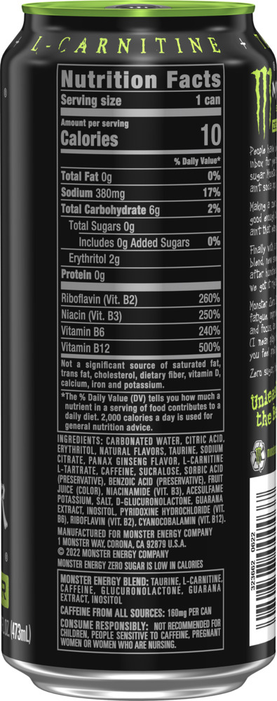 monster zero ingredients label