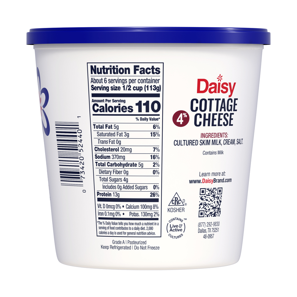 Daisy Pure & Natural Classic 4% Milkfat Small Curd Cottage Cheese ...
