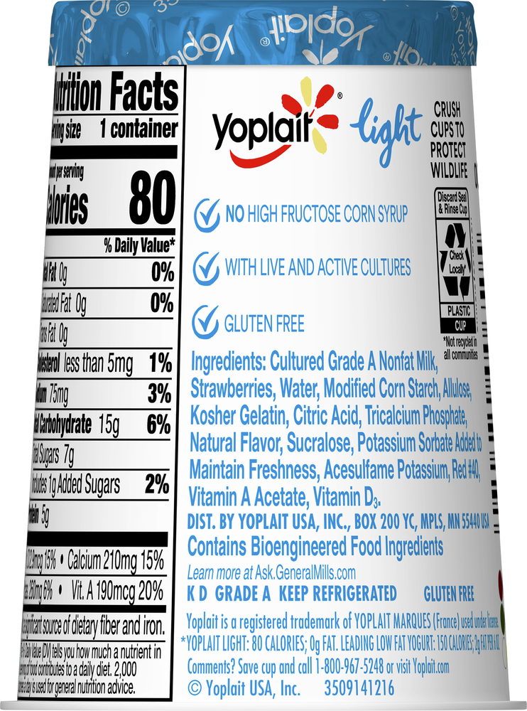 Yoplait Light Yogurt, Fat Free, Strawberry-Planogram-Back