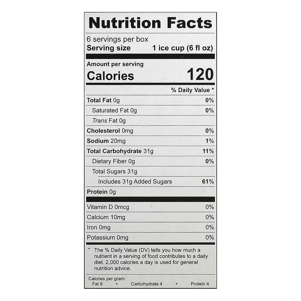 Lindys Italian Ice Homemade Lemon Nutrition Facts